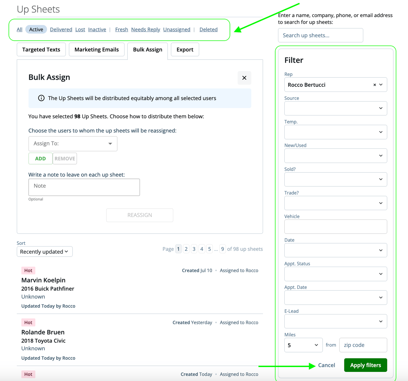 Bulk Assign Up Sheets